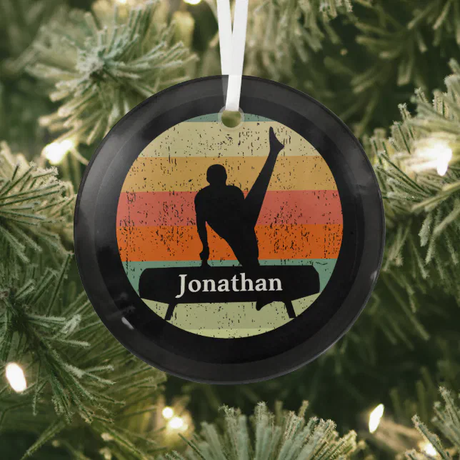 Mens Gymnastics Male Gymnast Custom Christmas Glass Ornament | Zazzle
