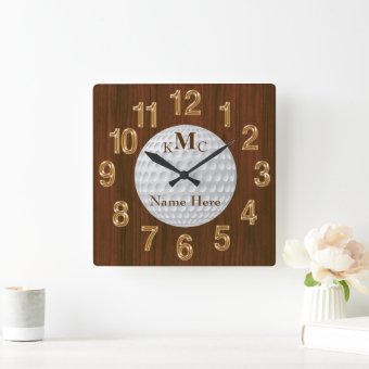 Men's Personalized Golf Clock on Faux Cherry Wood | Zazzle