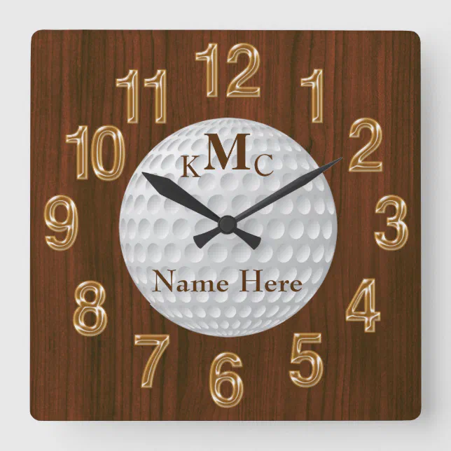 Men's Personalized Golf Clock on Faux Cherry Wood | Zazzle