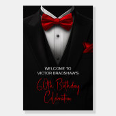 Mens Red Black Tuxedo Birthday Party Welcome Sign | Zazzle