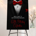 Mens Red Black Tuxedo Birthday Party Welcome Sign | Zazzle