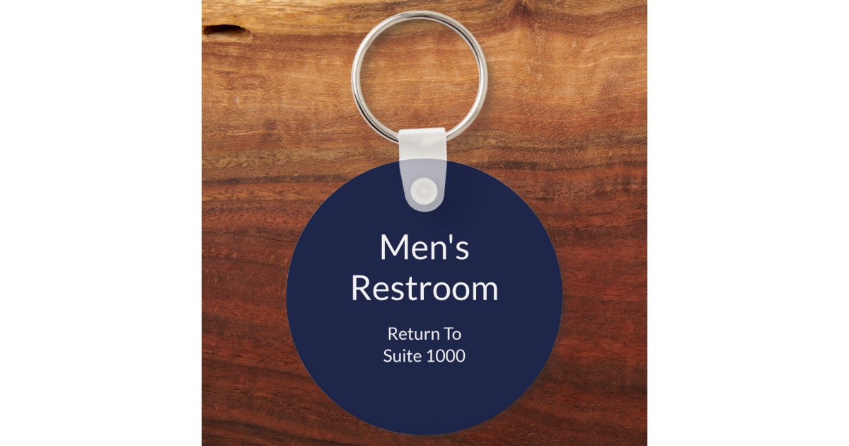 Men's Restroom Return To Suite Blue & White Text Keychain | Zazzle