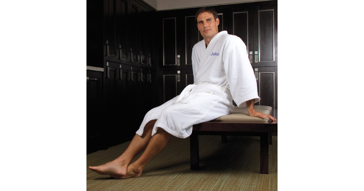 Men's White Kimono Embroidered Cotton Robe | Zazzle