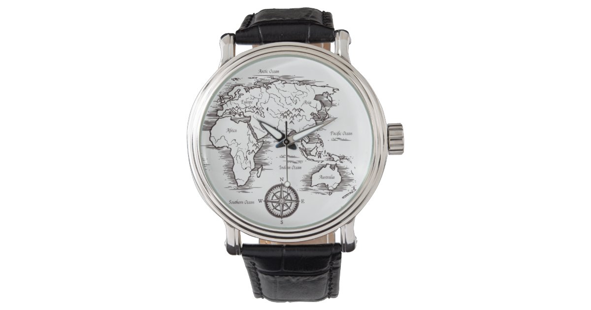 Men's Wrist Watches - World Map Europe Asia AU NZ | Zazzle