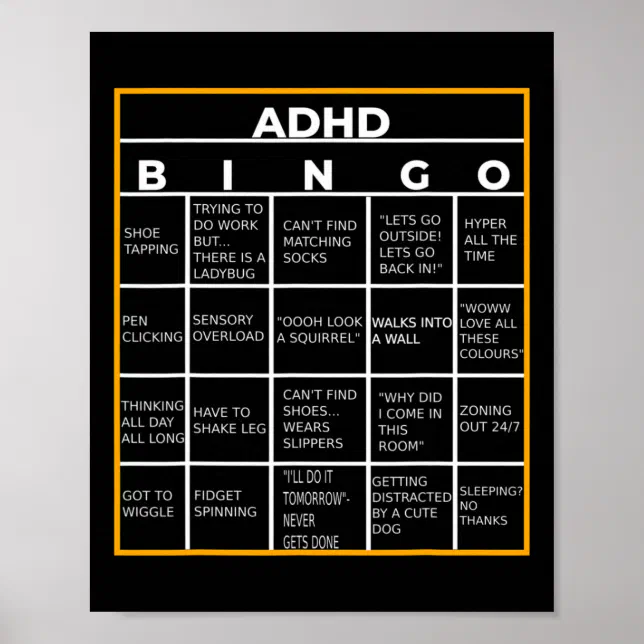 Mental Health Awareness Day Adhd Bingo Fun Gift Poster | Zazzle