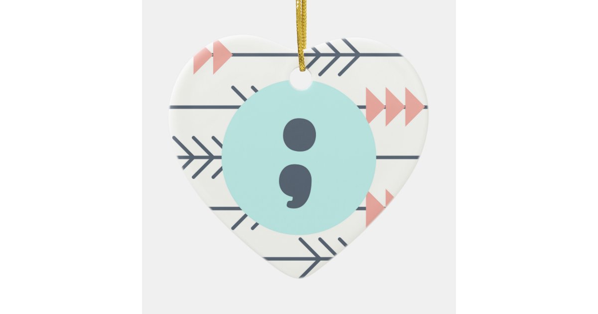 Mental Health Heart-Semicolon-Recovery-Support Ceramic Ornament | Zazzle