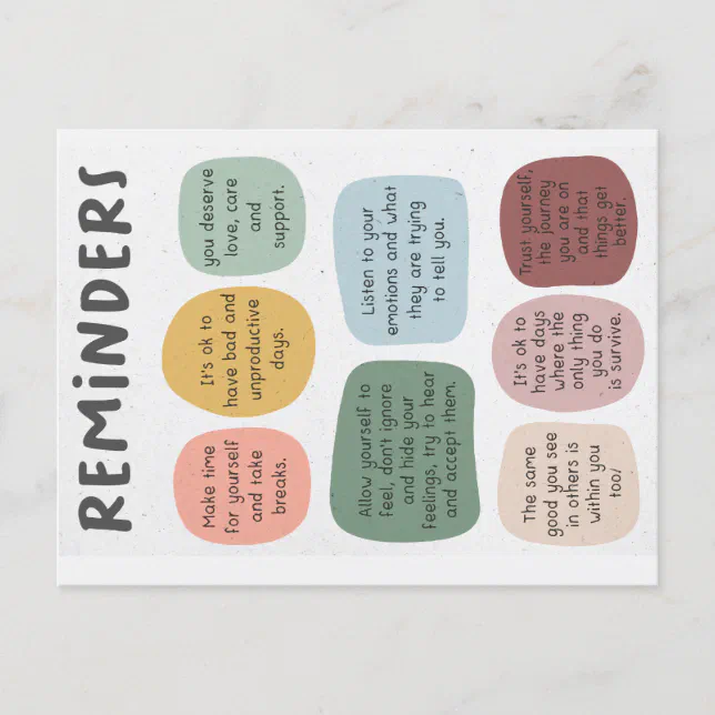 Mental Health Reminders Postcard | Zazzle