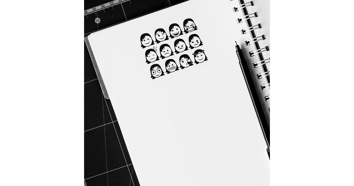 Mental Health, Women Mood Emojis, Journal Rubber Stamp | Zazzle