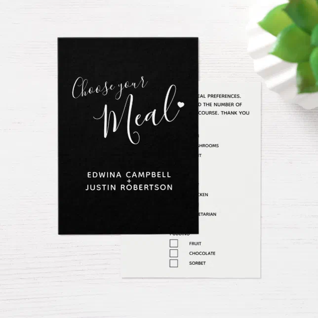 Menu choice meal options script text black cards | Zazzle
