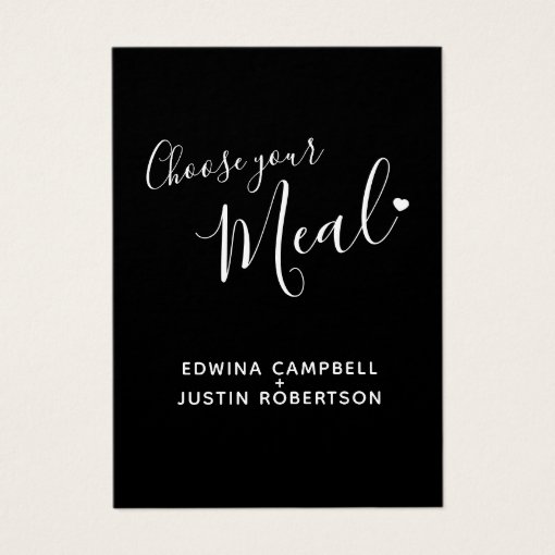 Menu choice meal options script text black cards | Zazzle