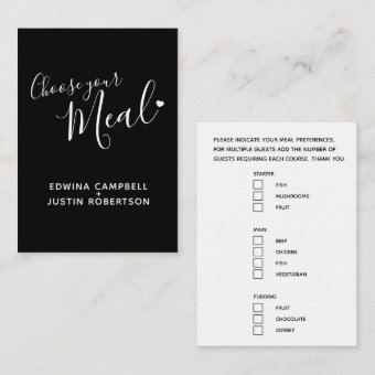Menu choice meal options script text black cards | Zazzle