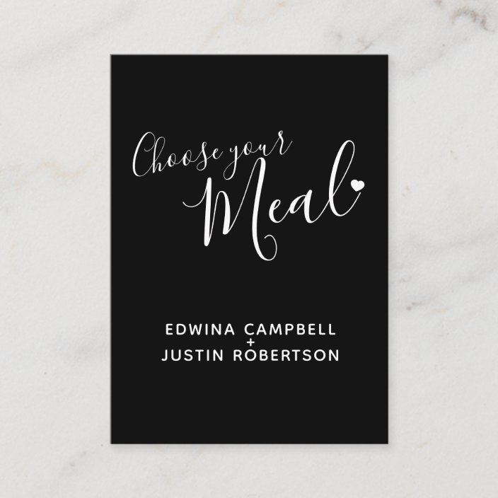 Menu choice meal options script text black cards | Zazzle.com