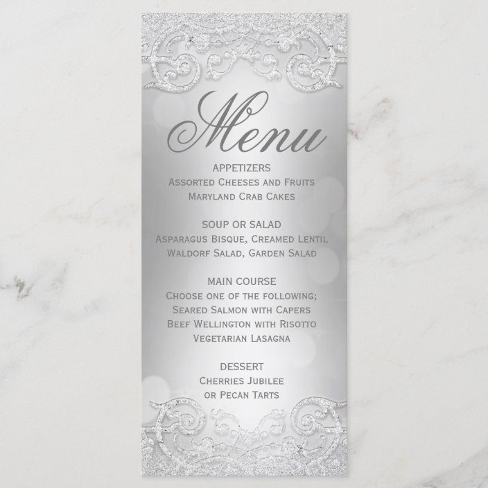 Menu Elegant Silver Faux Glitter | Zazzle.com