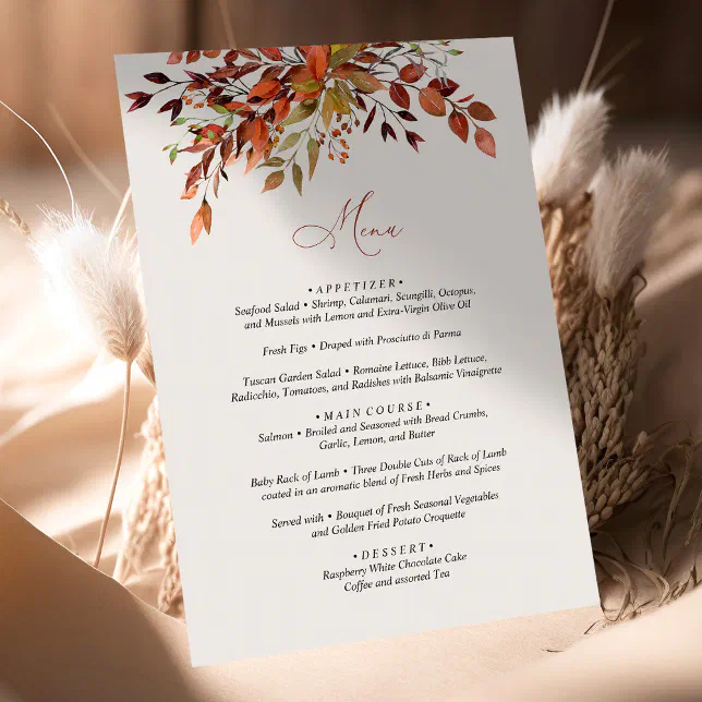 Menu FALL Script Seasonal Wedding | Zazzle