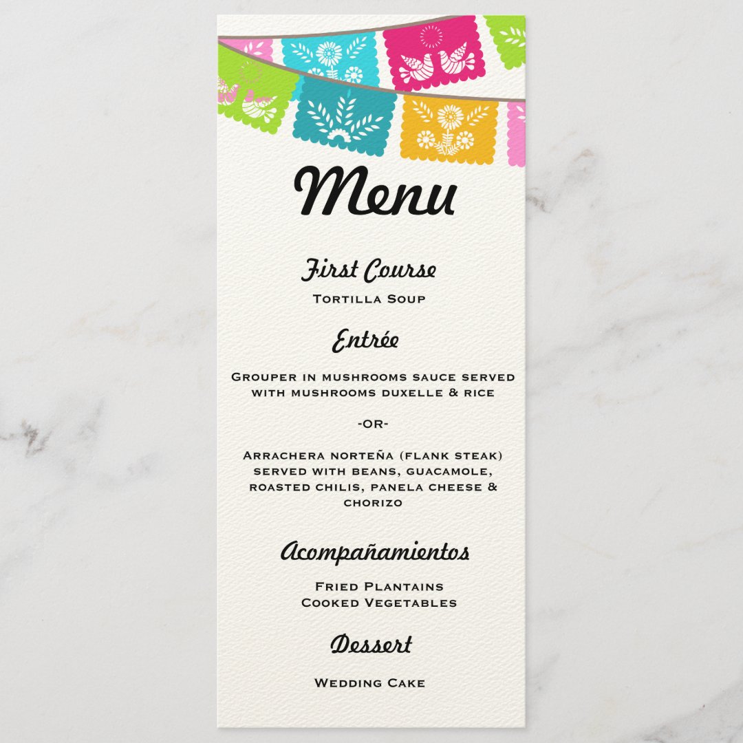 Menu for Wedding or Fiesta | Zazzle