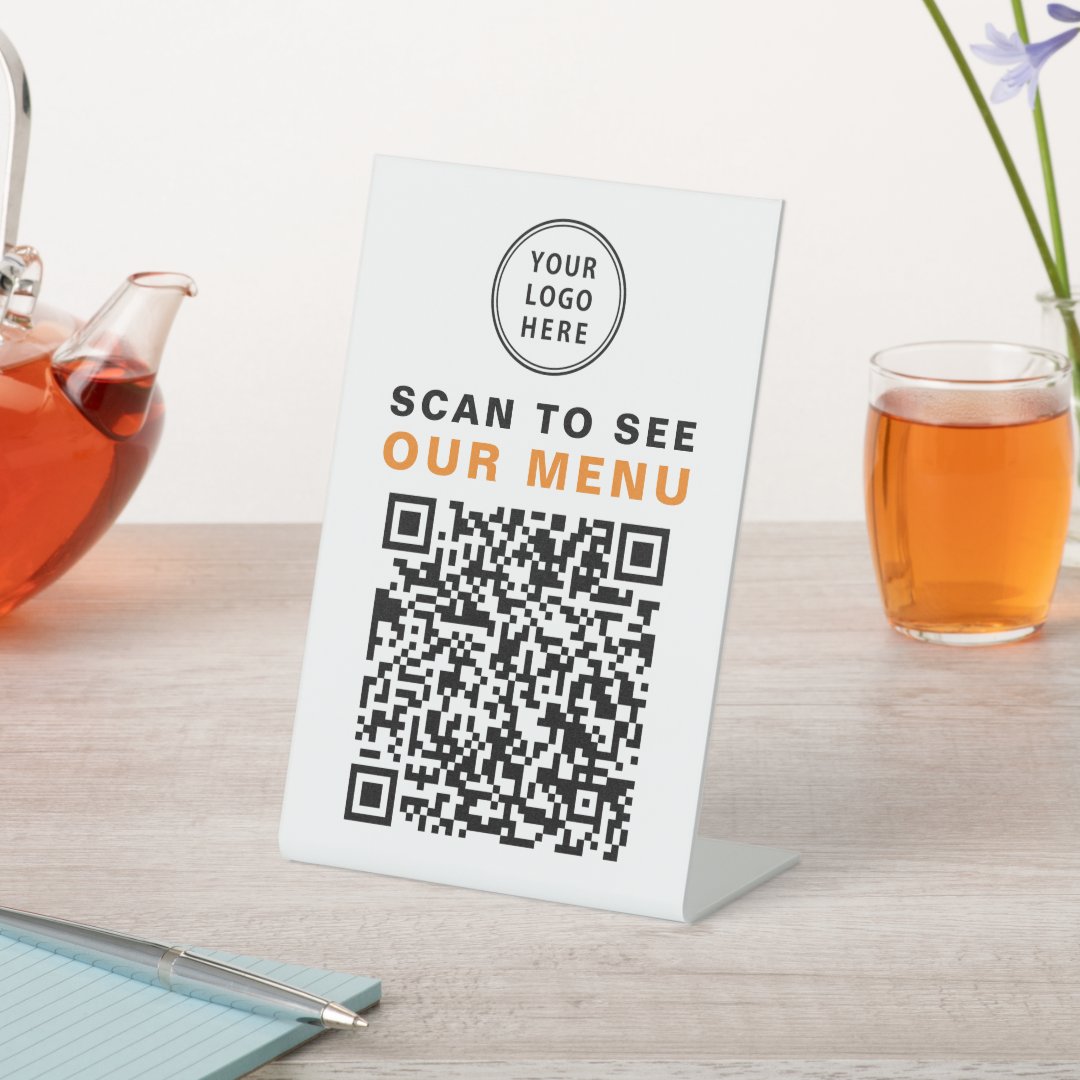 Menu QR Code Restaurant Cafe Logo Pedestal Sign | Zazzle