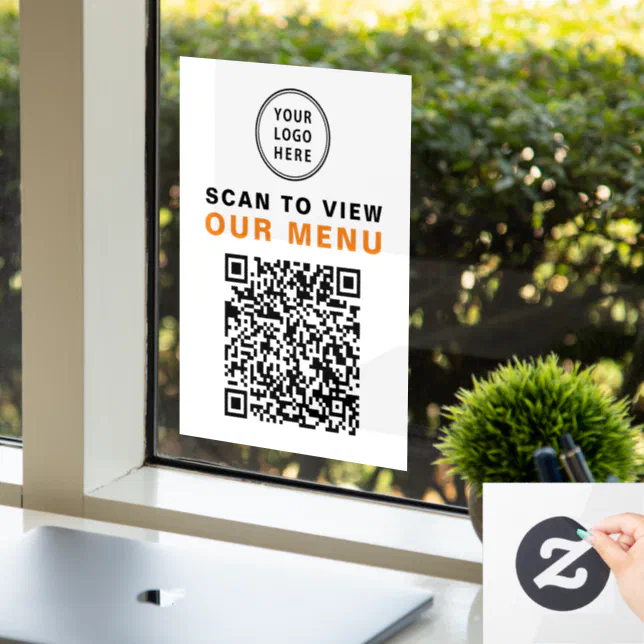Menu QR Code Restaurant Cafe Logo Window Cling | Zazzle