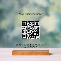 Menu qr code scan restaurant bar cafe acrylic sign | Zazzle