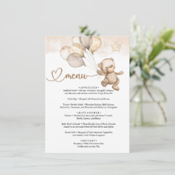 Menu Teddy Bear Baby Bear Baby Shower | Zazzle