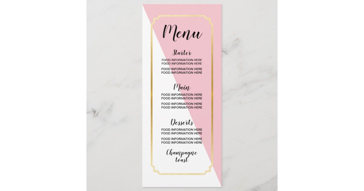 Menu Wedding Food Cards Pink Gold Elegant Dots | Zazzle