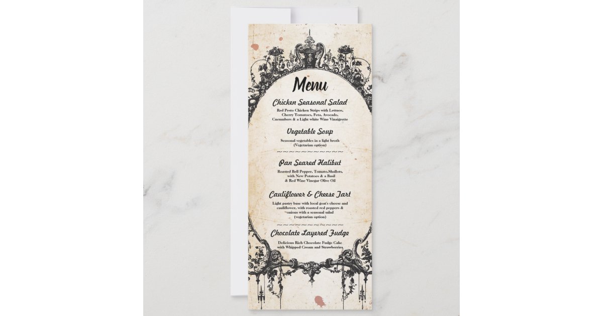 Menu Wedding Reception Gothic Frame Halloween Invitation | Zazzle