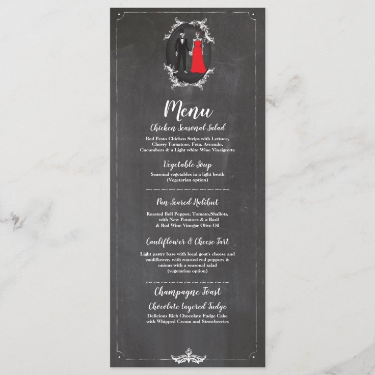 Menu Wedding Reception Skulls Skeletons Menus | Zazzle