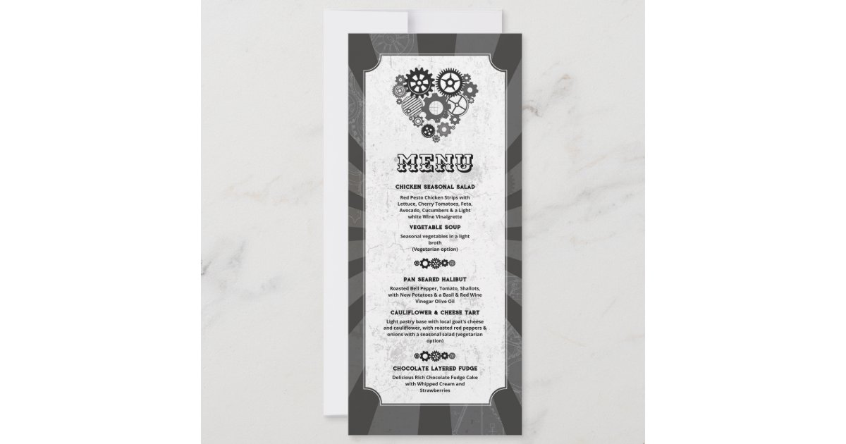 Menu Wedding Steampunk Wedding Hearts Cogs Invitation | Zazzle