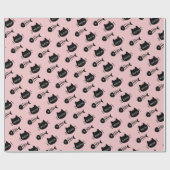 Meow Black Cat Face Fishbone Pattern Pink Wrapping Paper | Zazzle