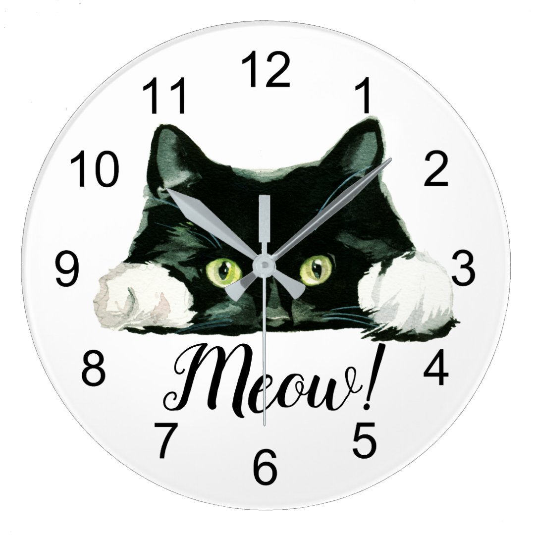Meow! Cat Large Clock | Zazzle