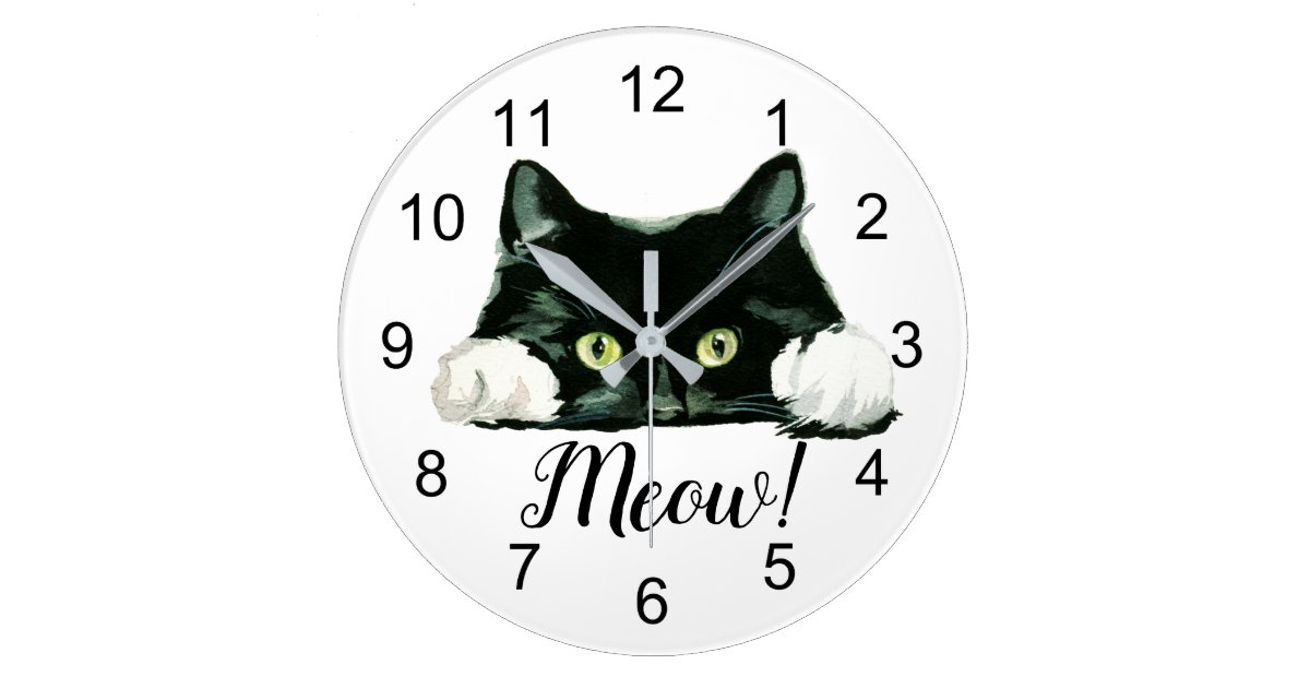 Meow! Cat Large Clock | Zazzle
