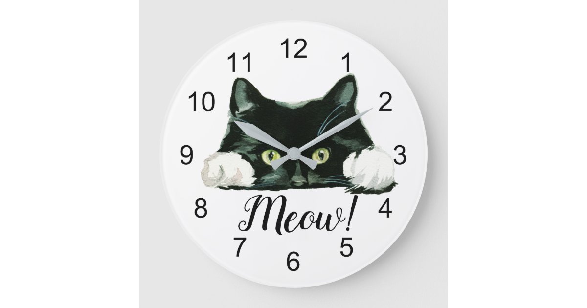 Meow! Cat Large Clock | Zazzle
