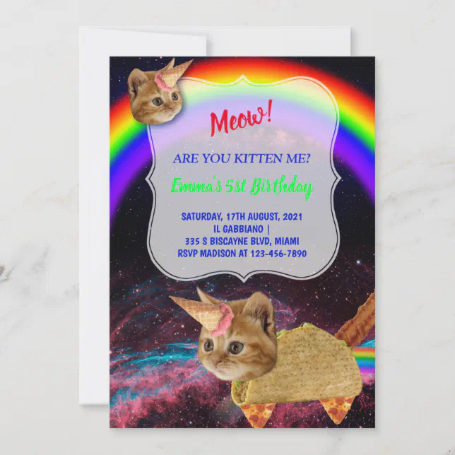 MEOW! Kitten space party invitation | Zazzle