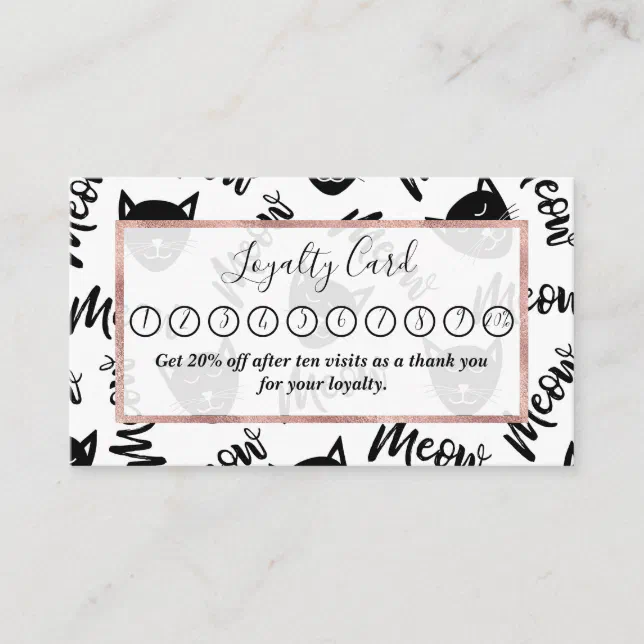 Meow Simple Modern Black White Cats Typography Loyalty Card | Zazzle