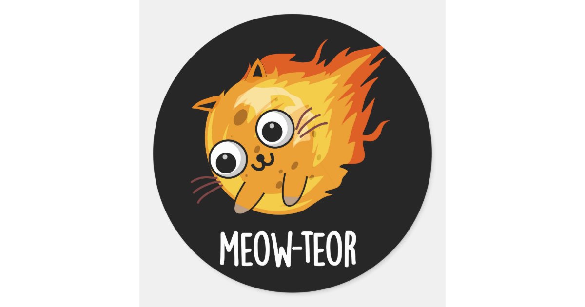 Meow-teor Funny Meteor Pun Dark BG Classic Round Sticker | Zazzle