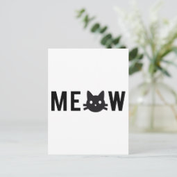 Meow, with black cat face, text design postcard | Zazzle