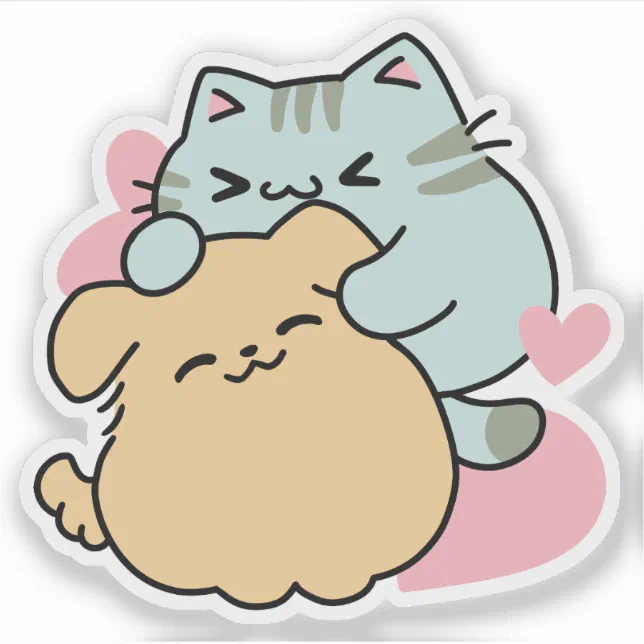 Meow & Woof Perfect Together - Cute Cat and Dog Sticker | Zazzle