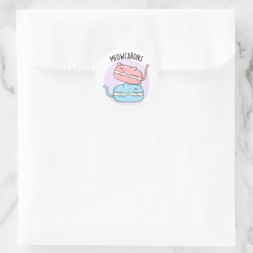 Meowcarons Funny Macaron Pun Classic Round Sticker | Zazzle