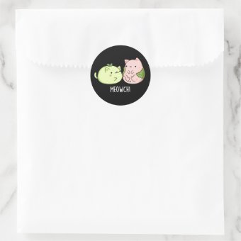 Meowchi Funny Mochi Food Pun Dark BG Classic Round Sticker | Zazzle