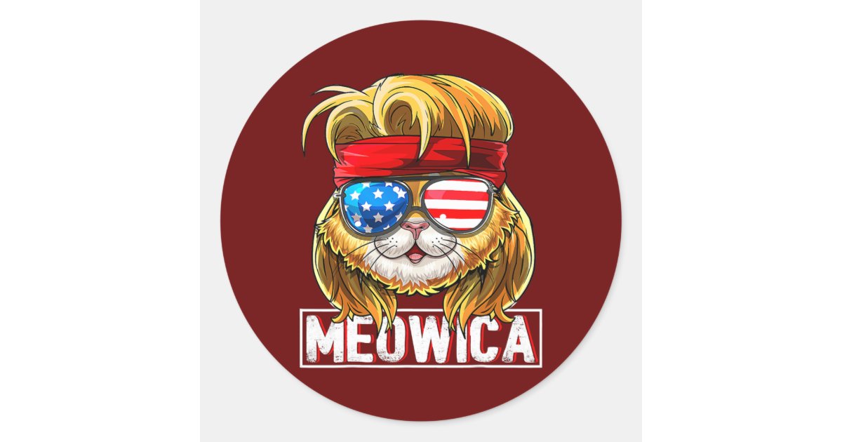 Meowica Cat Mullet American Flag Patriotic 4th Of Classic Round Sticker ... Meowica Cat Mullet American Flag Patriotic 4th Of Classic Round Sticker ...