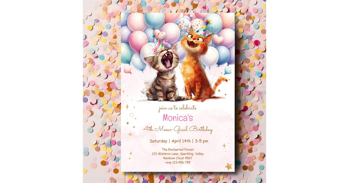 Meowing cats meow-gical kids birthday invitation | Zazzle