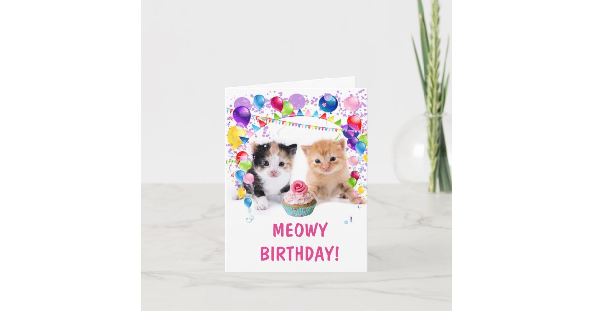MEOWY BIRTHDAY Kittens Small Birthday Card | Zazzle