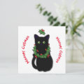 Meowy Catmas cat drawing Holly berries Christmas Invitation | Zazzle