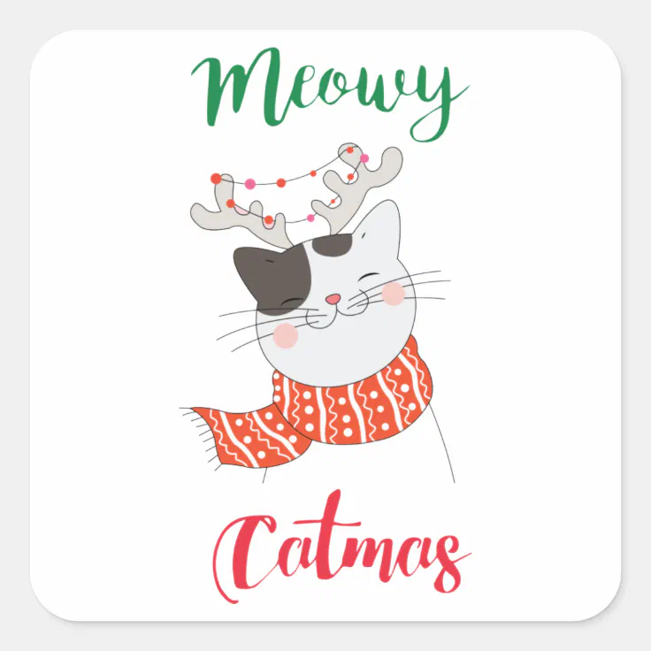 Meowy Catmas Square Sticker | Zazzle