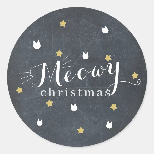 Meowy Christmas Black Chalkboard Cat Star Holiday Classic Round Sticker ...