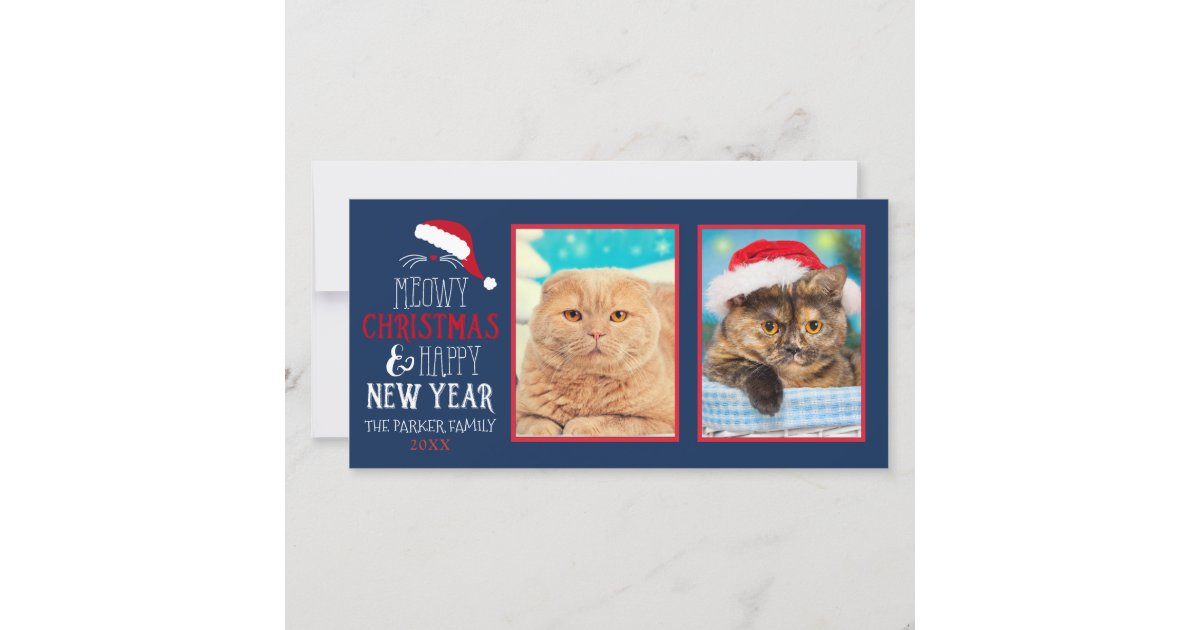 Meowy Christmas Cat 2 Photo Photocard Holiday Card | Zazzle
