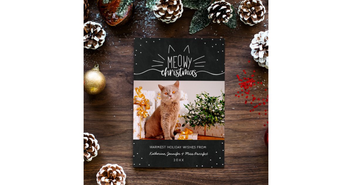 Meowy Christmas - Cat Christmas Photo Holiday Card | Zazzle