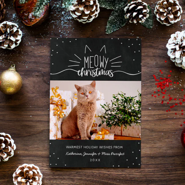 Meowy Christmas - Cat Christmas Photo Holiday Card | Zazzle