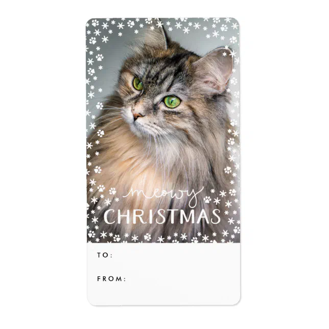 Meowy Christmas Cat Lover Photo Holiday Gift Tag | Zazzle