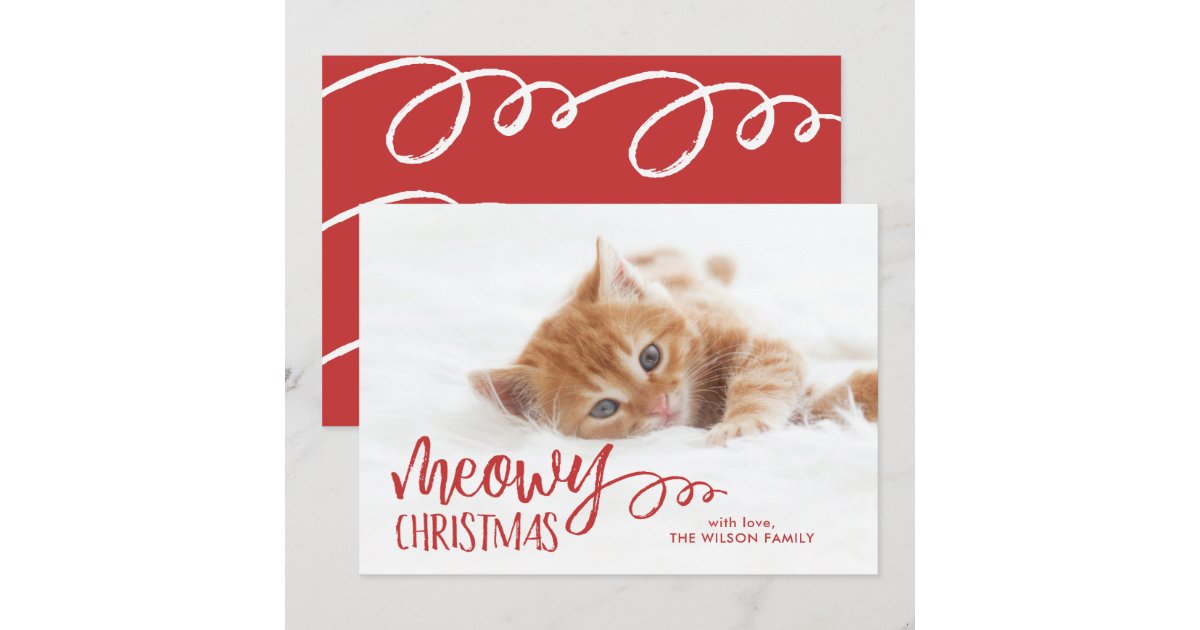 Meowy Christmas Cat Pet Photo Holiday Card | Zazzle