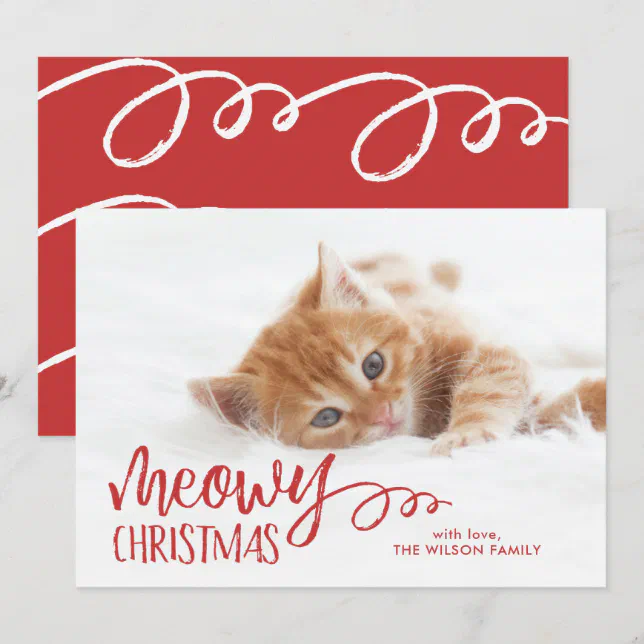 Meowy Christmas Cat Pet Photo Holiday Card | Zazzle